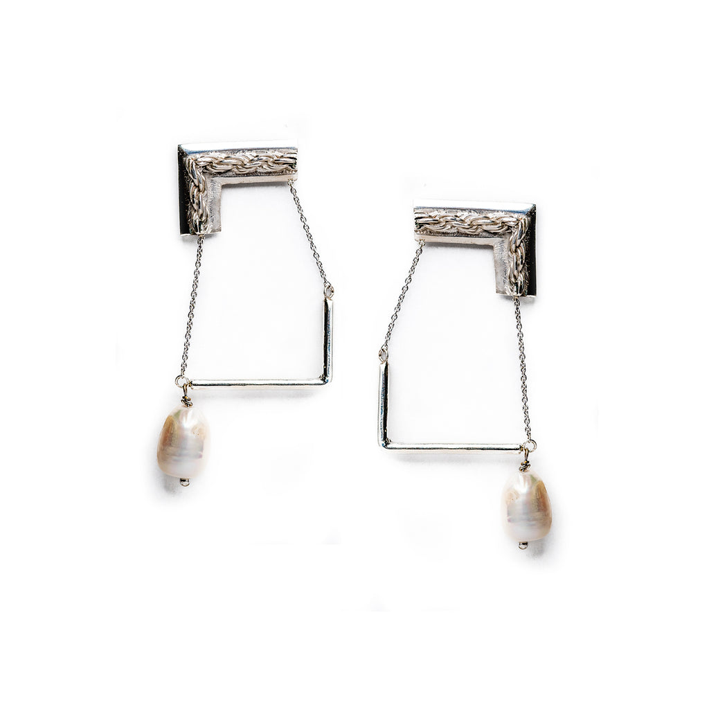 Shimoda Statement Earrings in Silver and Baroque Pearls – MARCO BAGA